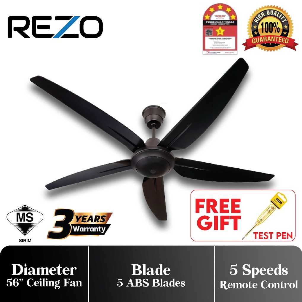 REZO VENTUS MY56/56” 5 SPEED WITH REMOTE CONTROL CEILING FAN / DEKA DR9 ...