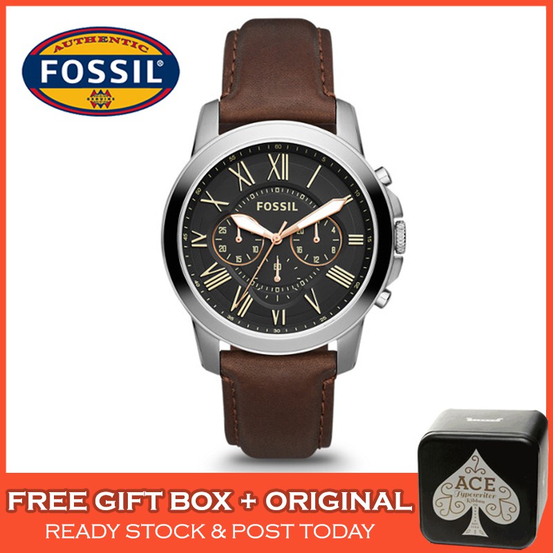 [Original] Fossil FS4813 Men's Grant Chronograph Brown Leather Strap ...