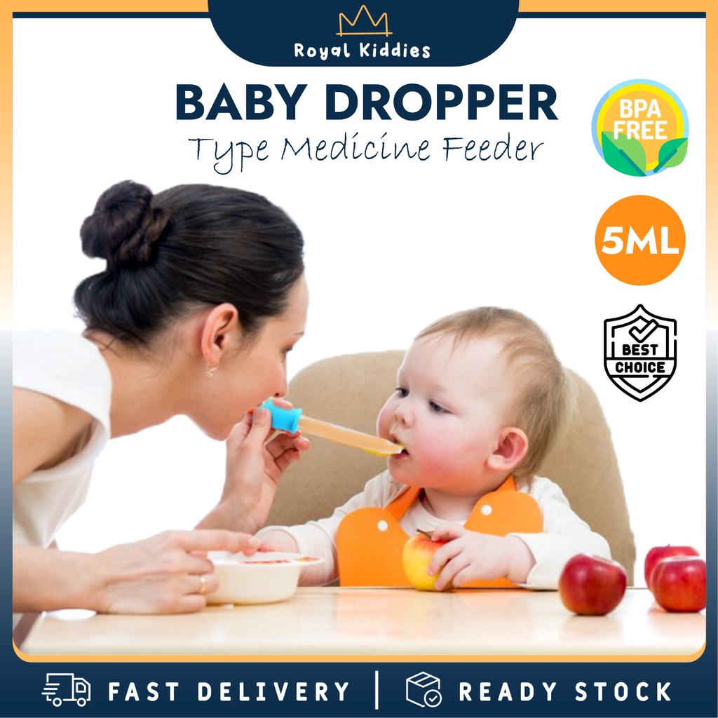 5ML BLUE Baby Dropper Type Medicine Feeder Silicone Pipette Liquid Food ...