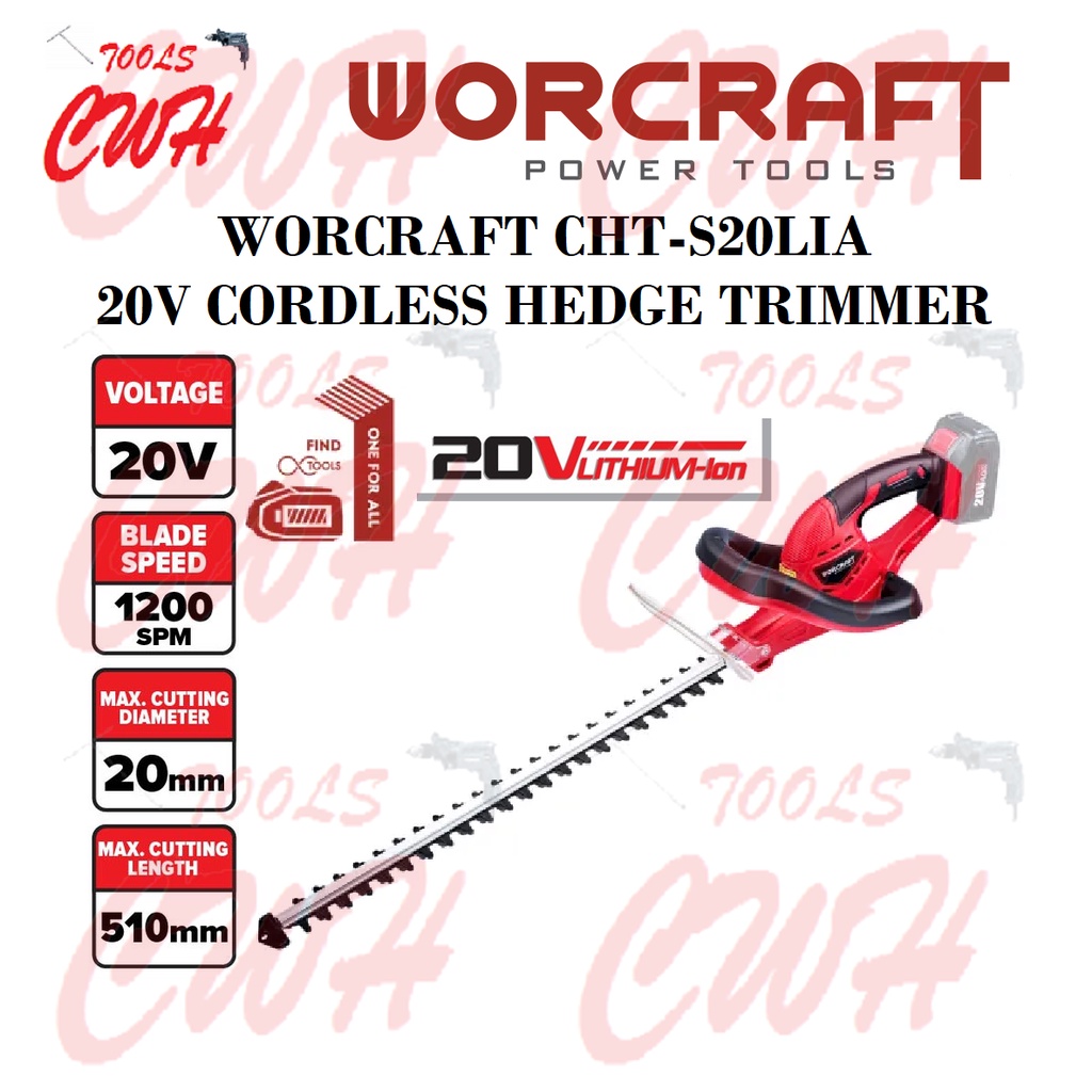 WORCRAFT CHT-S20LIA 20V CORDLESS HEDGE SHRUB TRIMMER CUTTING CUTTER ...