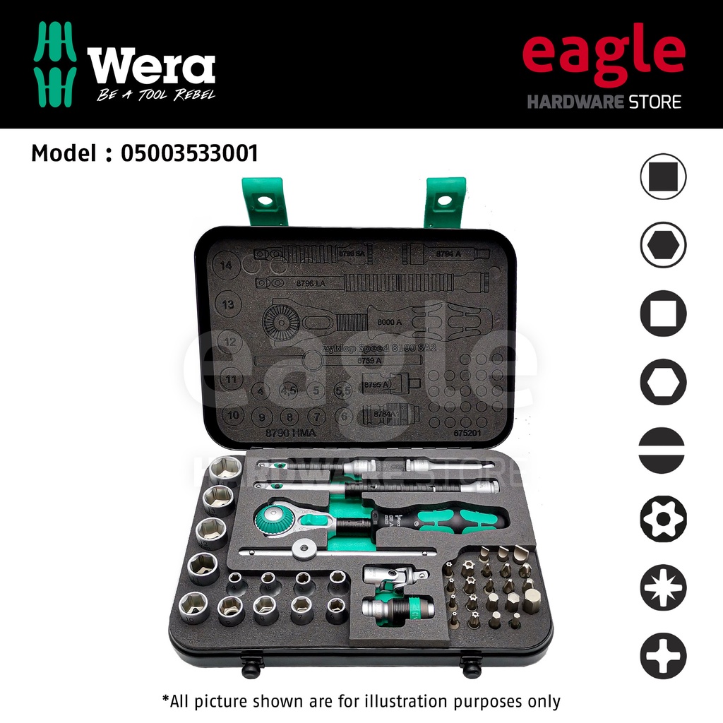 Wera 05003533001 8100 SA 2 Zyklop Speed Ratchet Set, 1/4" Drive, Metric ...