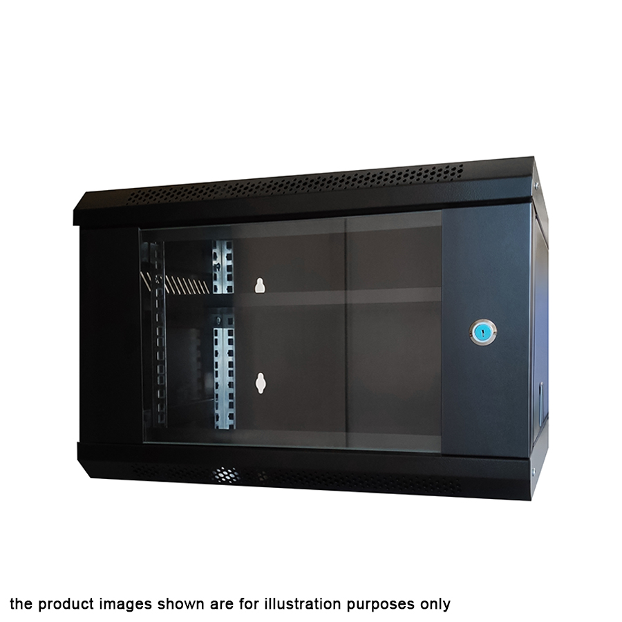 6U Wall Cabinet Glass Door 300MM x 530MM x 400MM Server Rack With Fixed ...