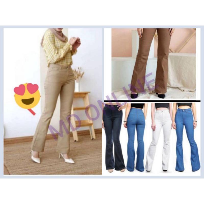ladies benim jeans boot cut kain getah very good quality ready stock ...