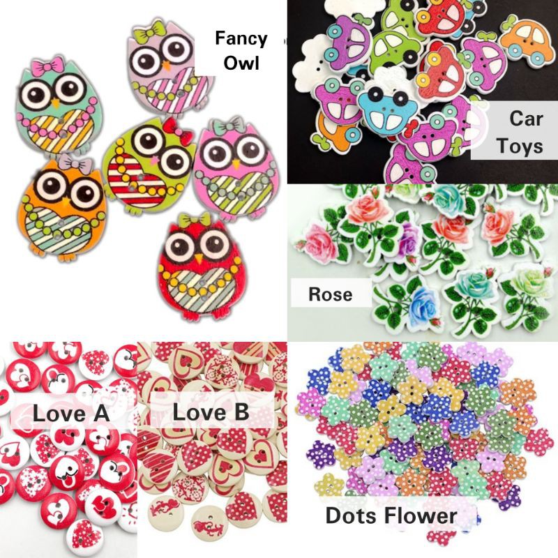 Wooden Button for Craft Work / Butang kayu with beautiful design 10 pcs ...