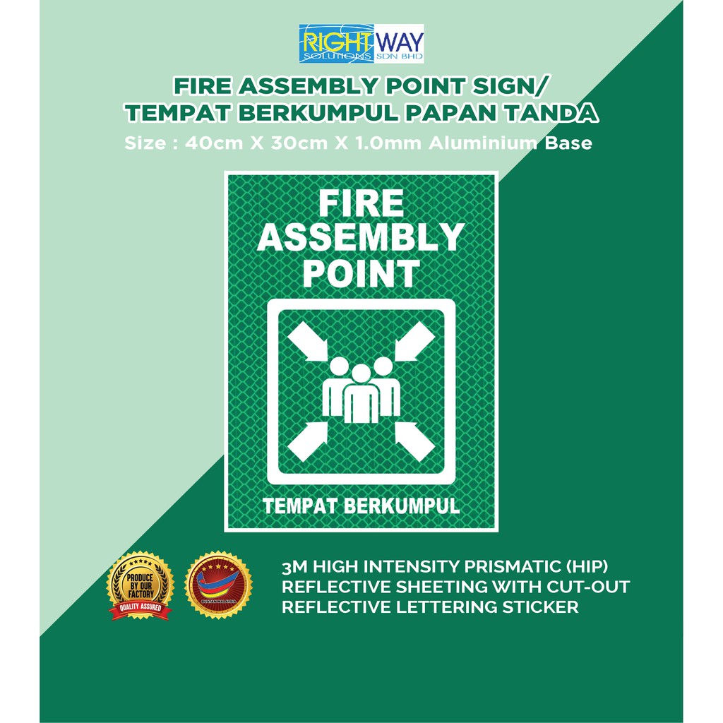 FIRE ASSEMBLY POINT SIGN/ TEMPAT BERKUMPUL PAPAN TANDA_40CM X 30CM X 1 ...