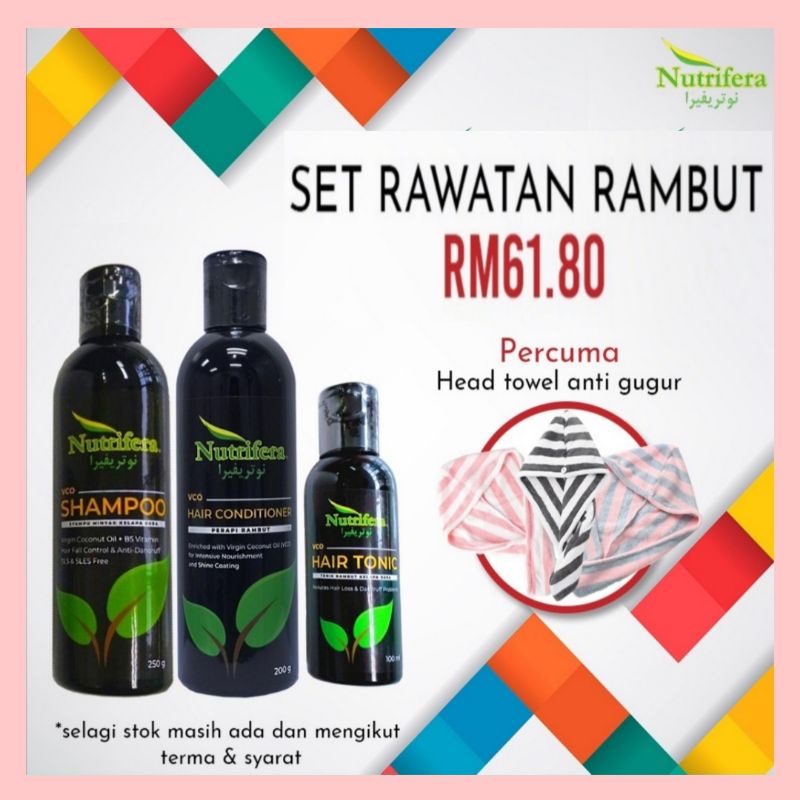 Syampu dan minyak rambut Nutrifere. | Shopee Malaysia