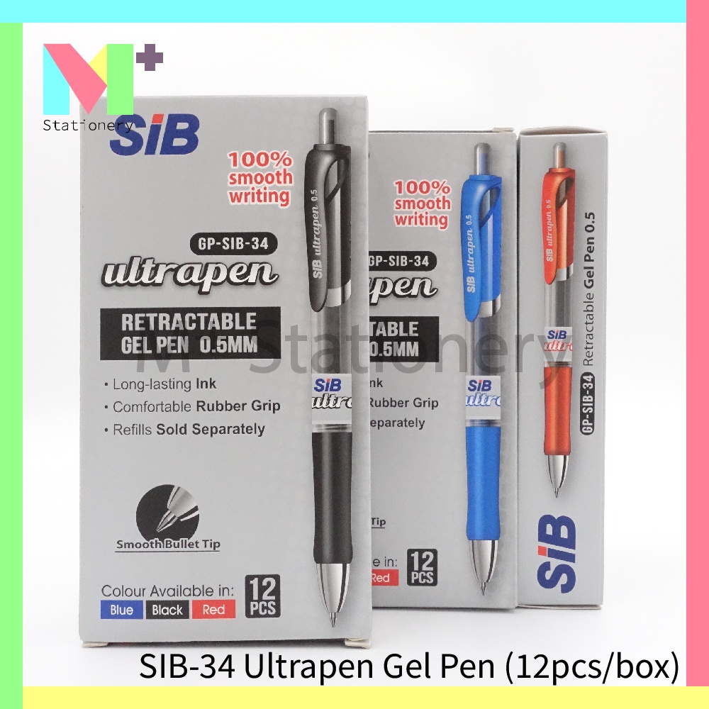 SIB Ultrapen Retractable Gel Pen 0.5mm - (12pcs/box)(Black/Blue/Red ...