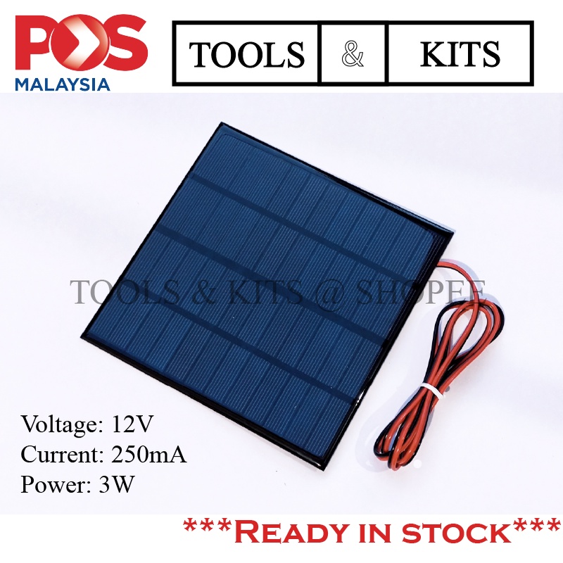 3W 12V 250mA Polycrystalline Solar Panel + 100cm Red & Black Wires DIY ...
