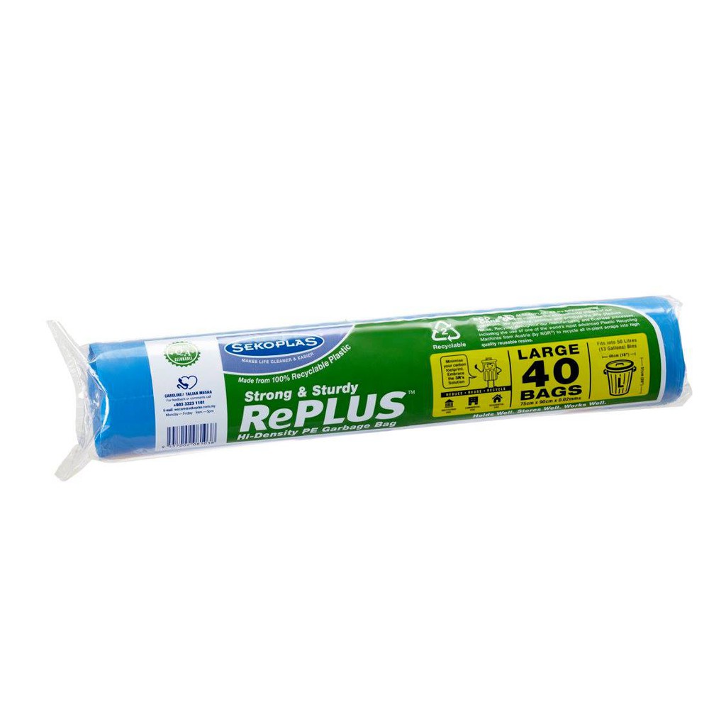 Sekoplas RePLUS HDPE Garbage Bag - L (40 Pcs x 15 Rolls) | Shopee Malaysia