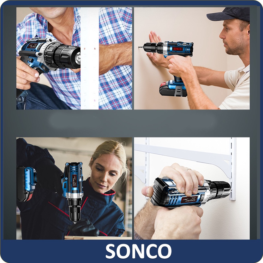 SONCO 33pcs Set Cordless Impact Drill Screwdriver 2 Battery Hammer ...