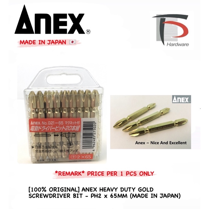 [100% ORIGINAL] ANEX HEAVY DUTY GOLD SCREWDRIVER BIT - PH2 x 65MM (MADE IN JAPAN) | Shopee Malaysia