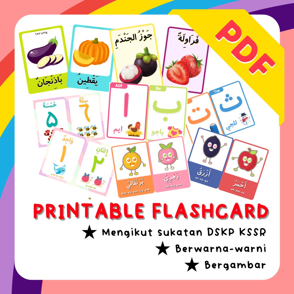 [PDF ONLY] Flash Cards Jawi, Arabic Colours, Arabic Numbers, Printable ...