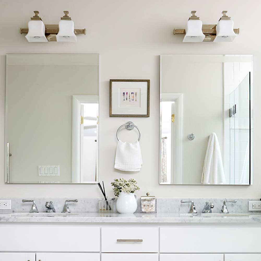 Wall Bathroom Mirror With Beveled Edge Glass Frameless Mirror For
