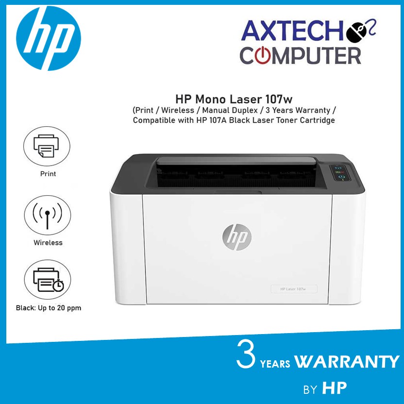Hp Laser 107w Single Function Mono Laser Wireless Printer 20ppm 3536