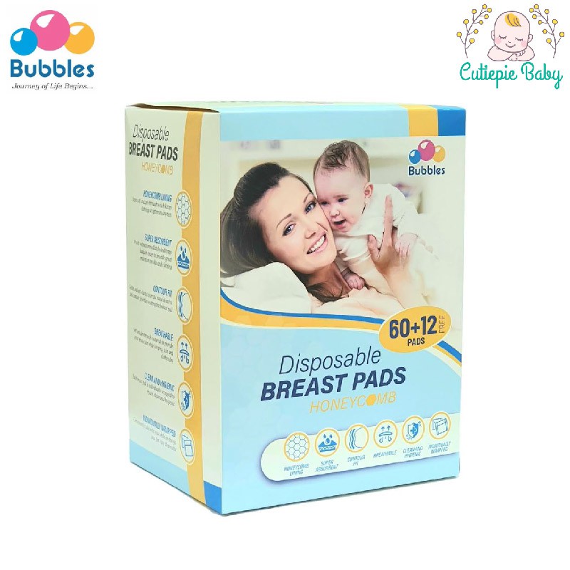 Bubbles Disposable Breast Pad Honeycomb (60 + 12pcs) Single/Twins Pack ...
