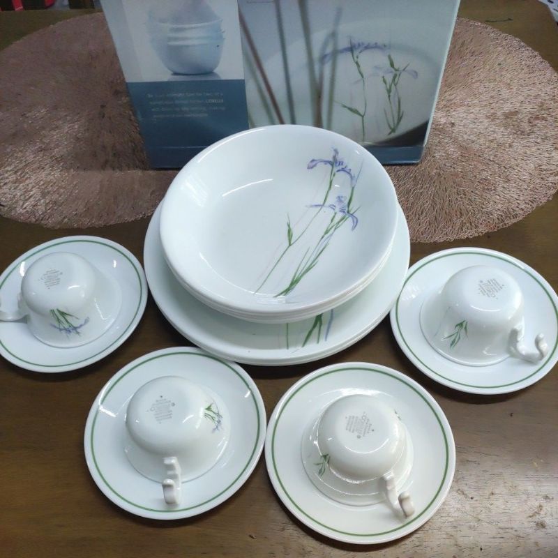 Corelle Set 20pcs Shadow Iris(cawan vitrelle,pinggan rimmed) | Shopee ...