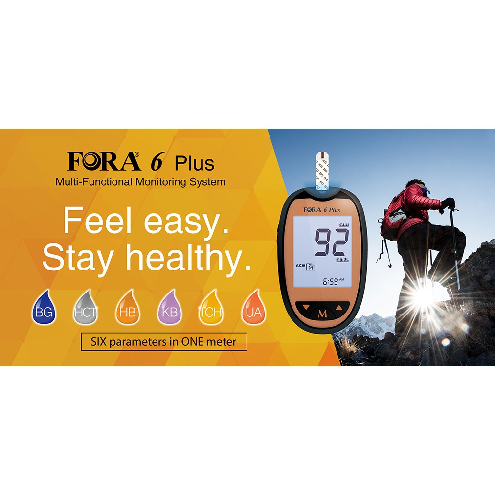(Original) FORA 6 Plus Glucometer Blood Glucose Meter, Ketone, Uric ...