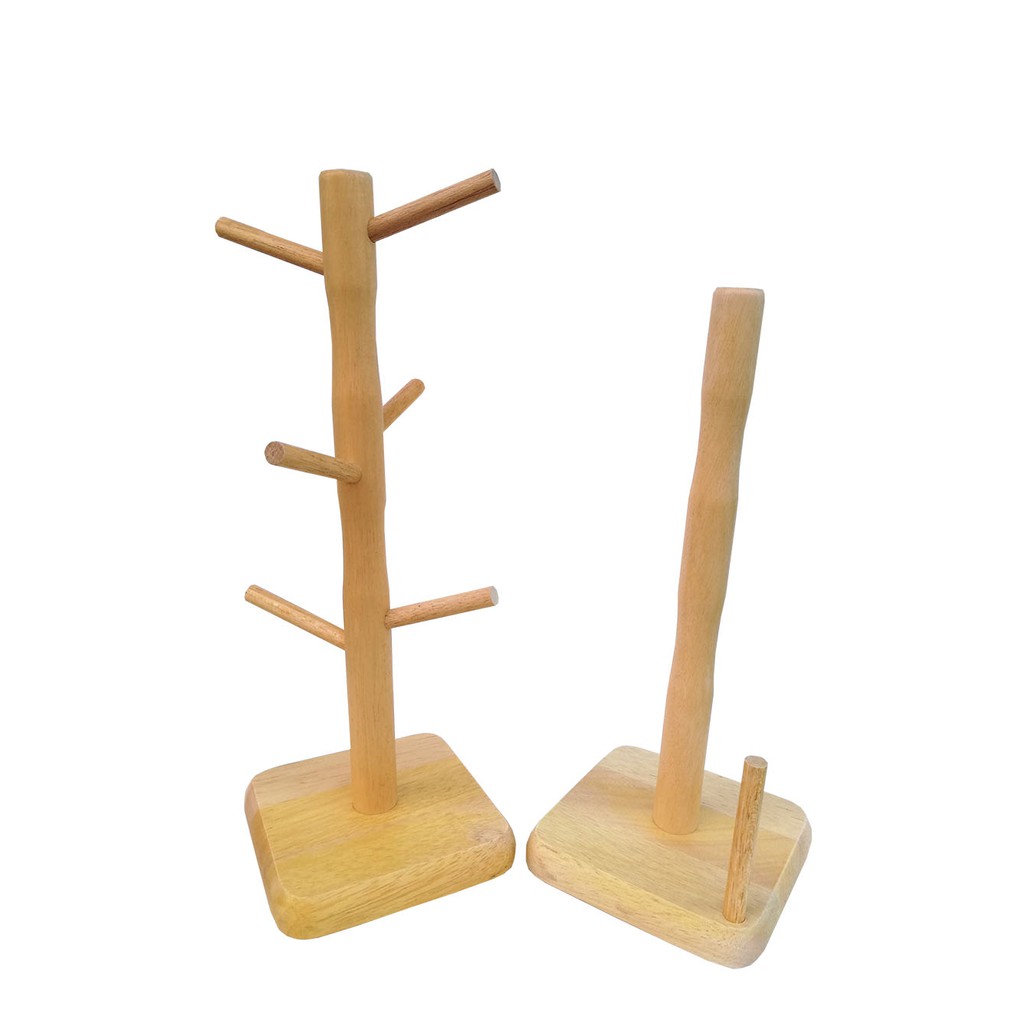 Wooden Mug Tree Dispenser 6 Mug Drying Holder Stand / Towel Paper ...