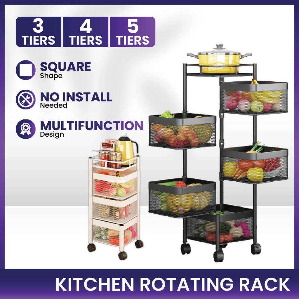 Kitchen Rotating Foldable Rack 2 /3 /4 /5Tiers Square Rack Kitchen ...