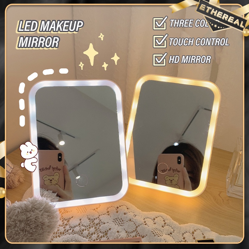 LED Makeup Mirror Touch Screen 3 Light Portable Standing Folding Vanity ...