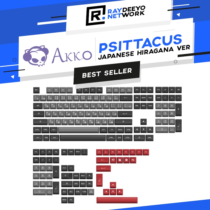 Akko Psittacus Japanese Hiragana Keycap Set [ASA Profile 158 Keys/PBT ...