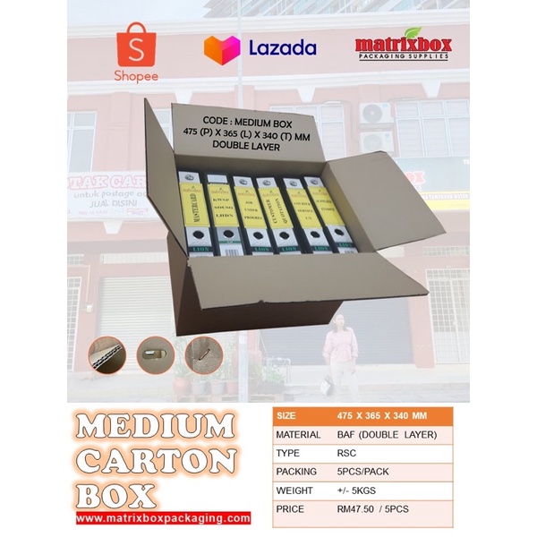 MEDIUM CARTON BOX (5 PCS) (PACKAGING BOX / KOTAK PINDAH / KOTAK PRODUK ...