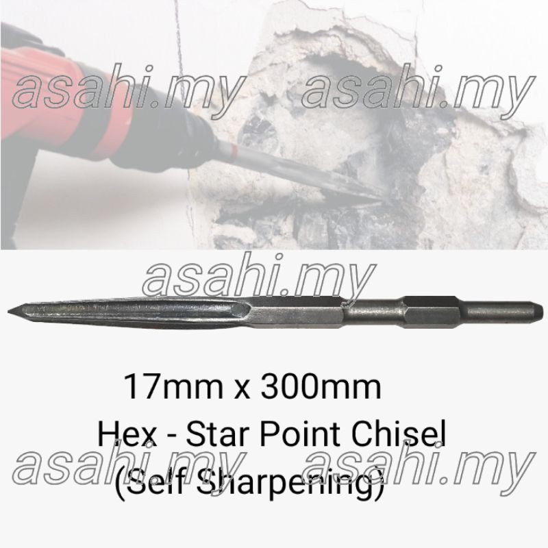 17mm x 300mm Hex Star Point Chisel (self sharpening) | Shopee Malaysia