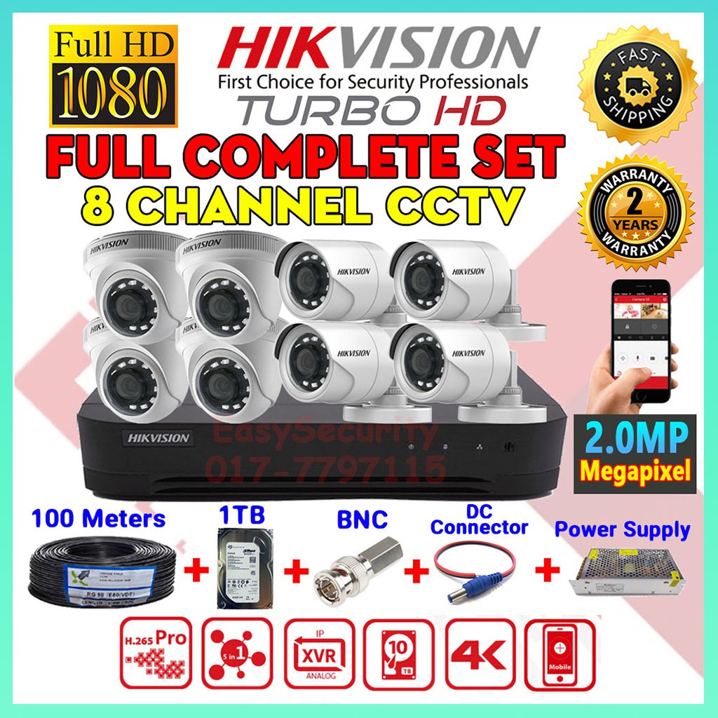 HIK HIKVISION 2MP Full Set 8-CHANNEL HD 1080P 2.0MP CCTV 8CH DVR ...