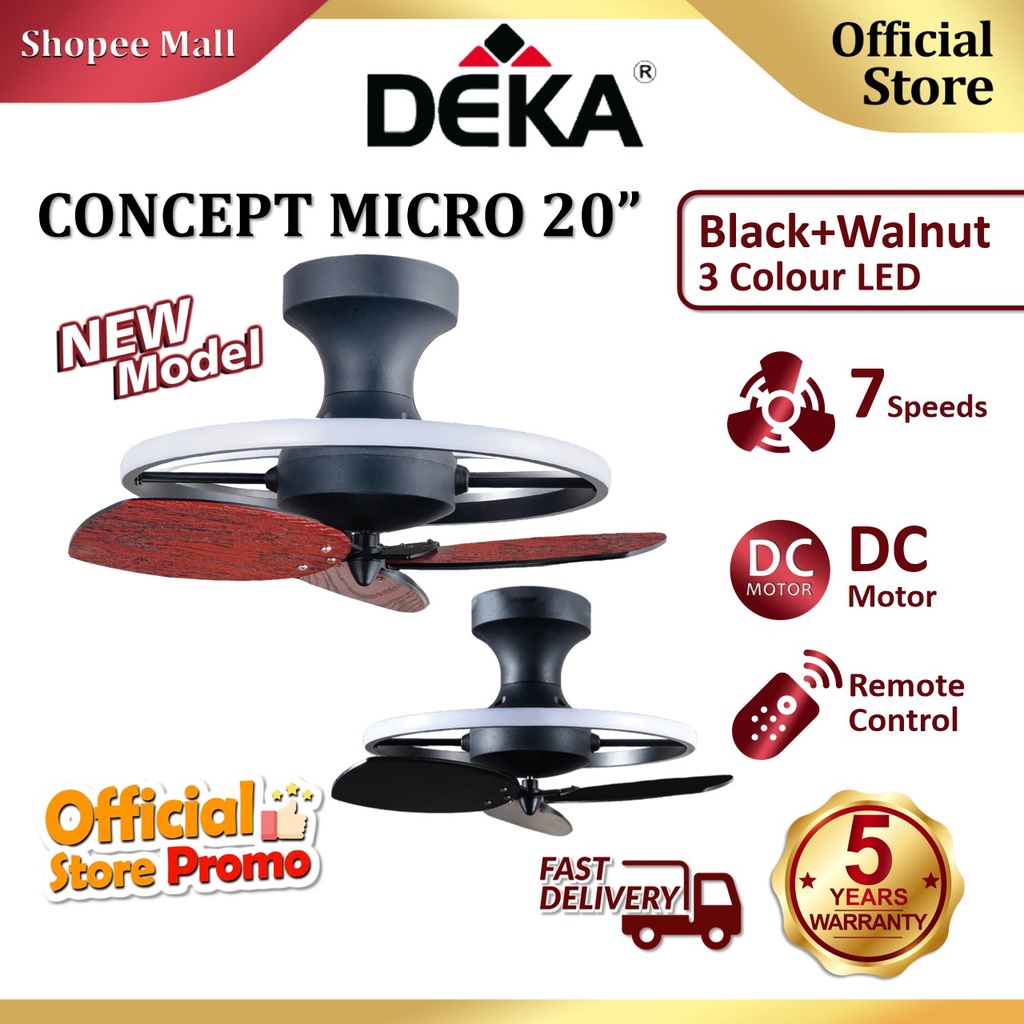 DEKA CONCEPT MICRO 20" 3 Blades DC Motor with 7 Speeds Control Ceiling ...