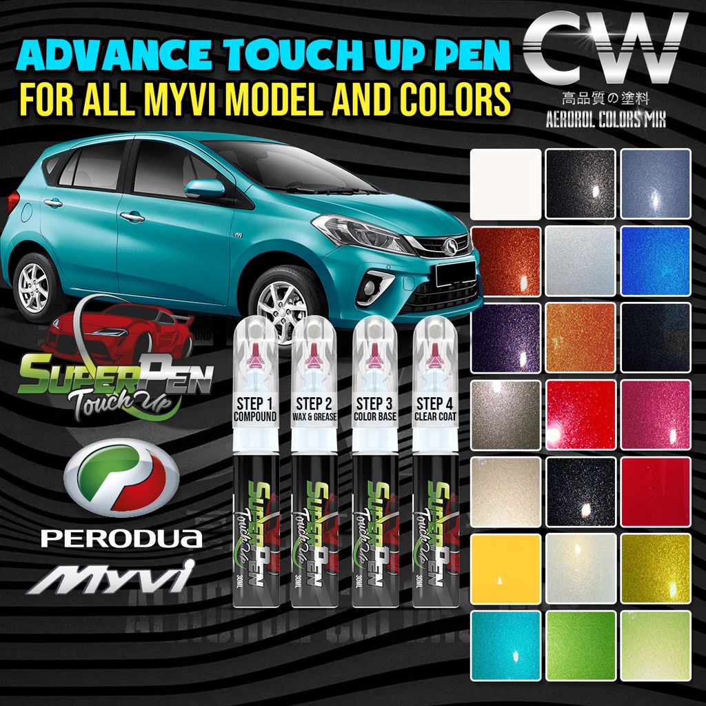 Original Touch Up Paint PERODUA MYVI 4in1 Touch Up Combo Set Pen And