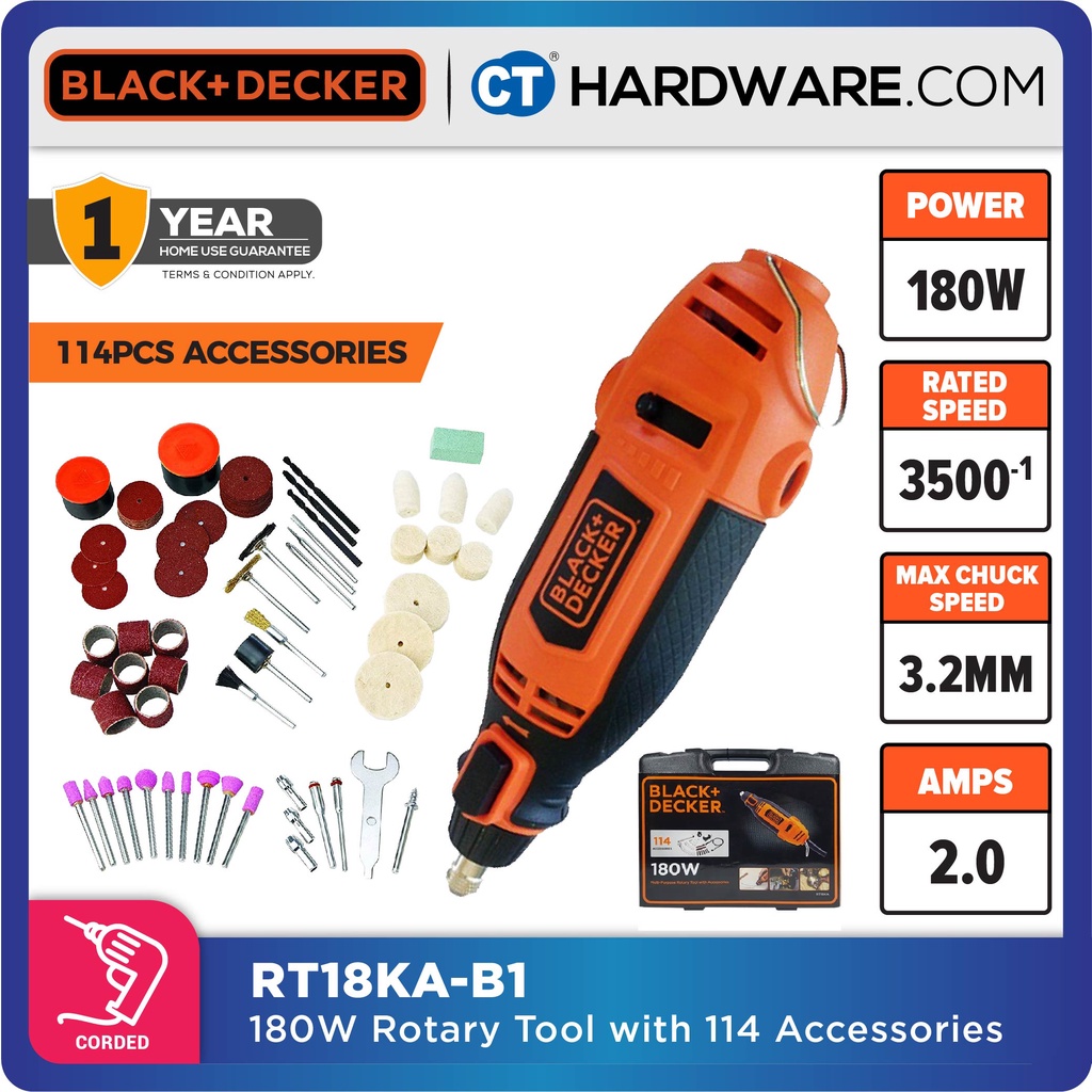 BLACK & DECKER RT18KA MULTI-FUNCTION ROTARY TOOLS COME WITH 114 ACCESSORIES | Shopee Malaysia