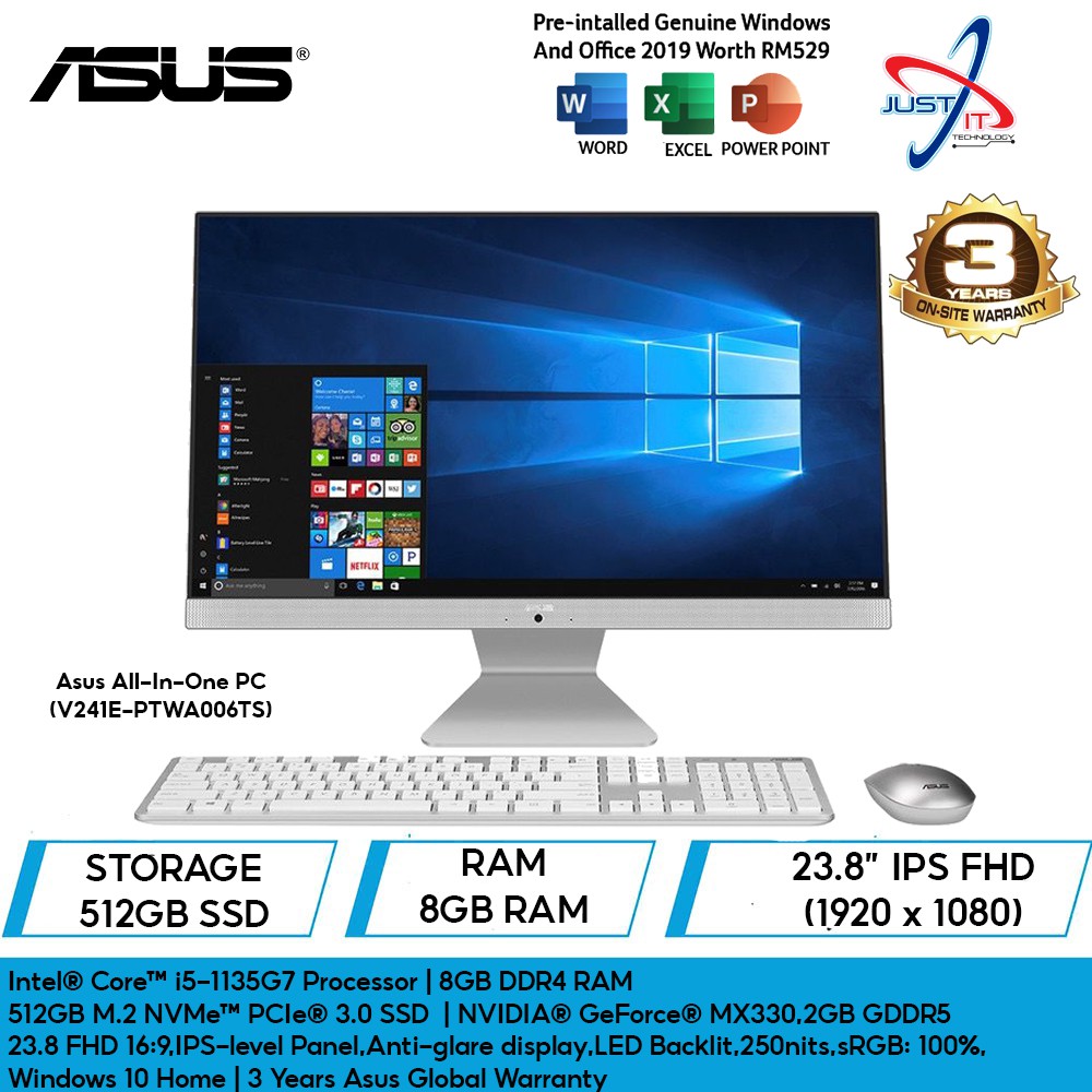 Asus V241E-PTWA006TS 23.8" I5-1135G7 8GD4 512SSD MX330 2GD5 AIO PC ...