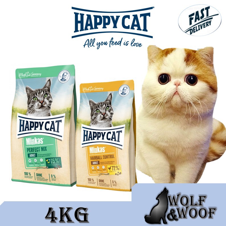 Happy Cat Cat Dry Food 4kg - (Happy Cat Minkas Perfect Mix, Hairball ...