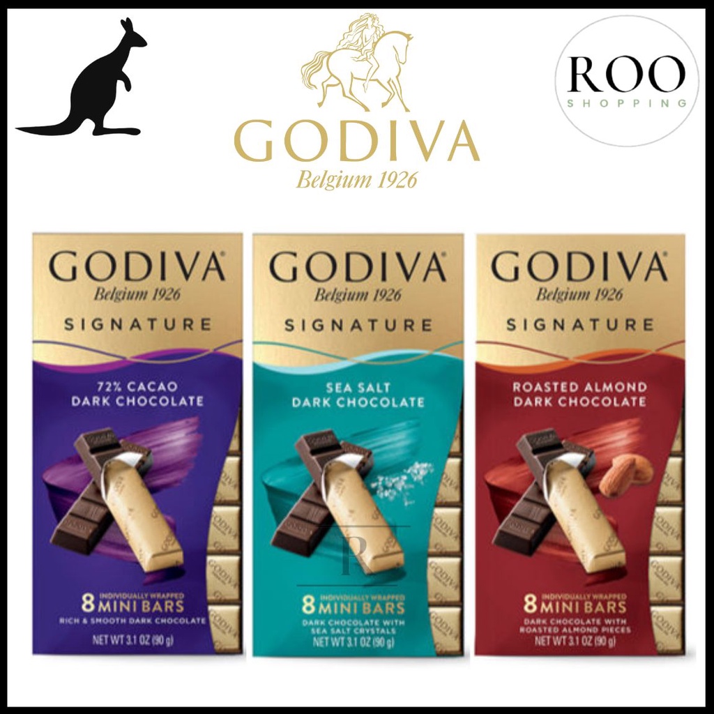 Godiva 8 Mini Chocolate Bar 90g Roasted Almond Dark / 72% Cocoa Dark ...