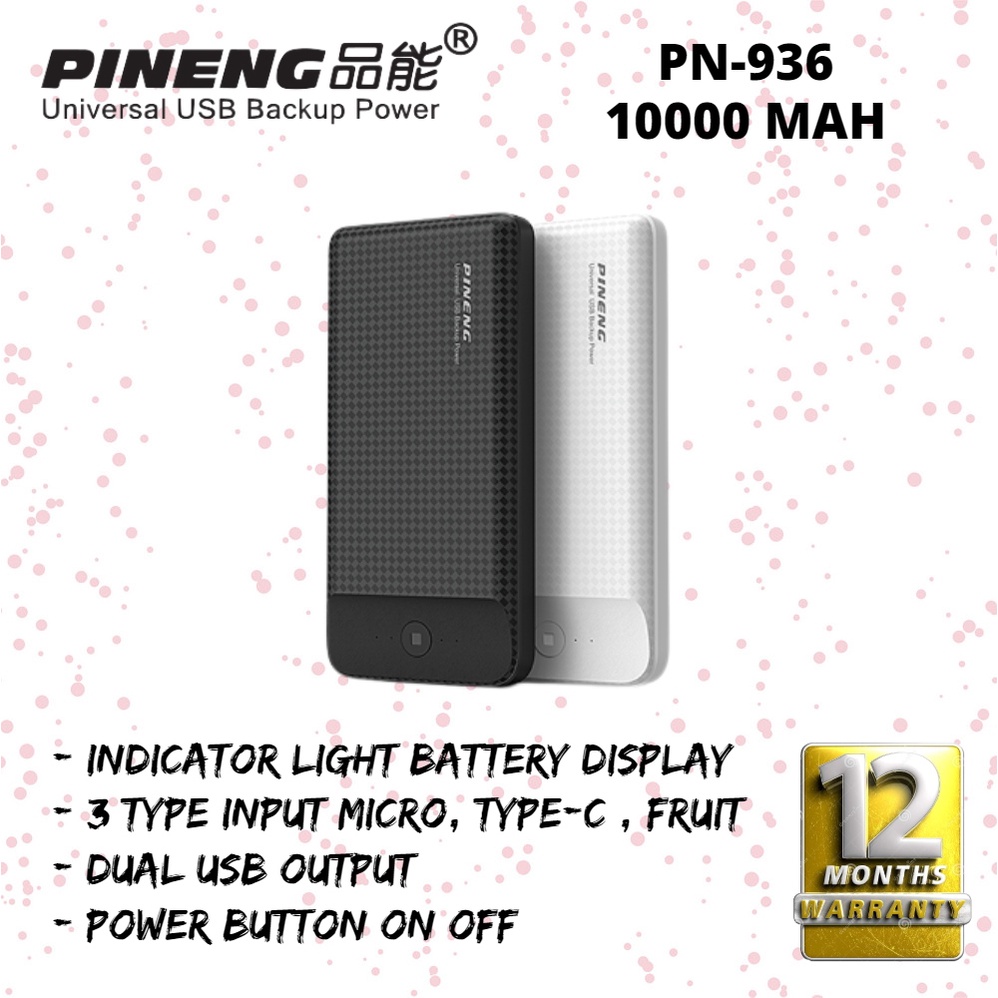 Pineng Pn-936 3 Type Input with Dual USB Output 10000Mah Powerbank ...