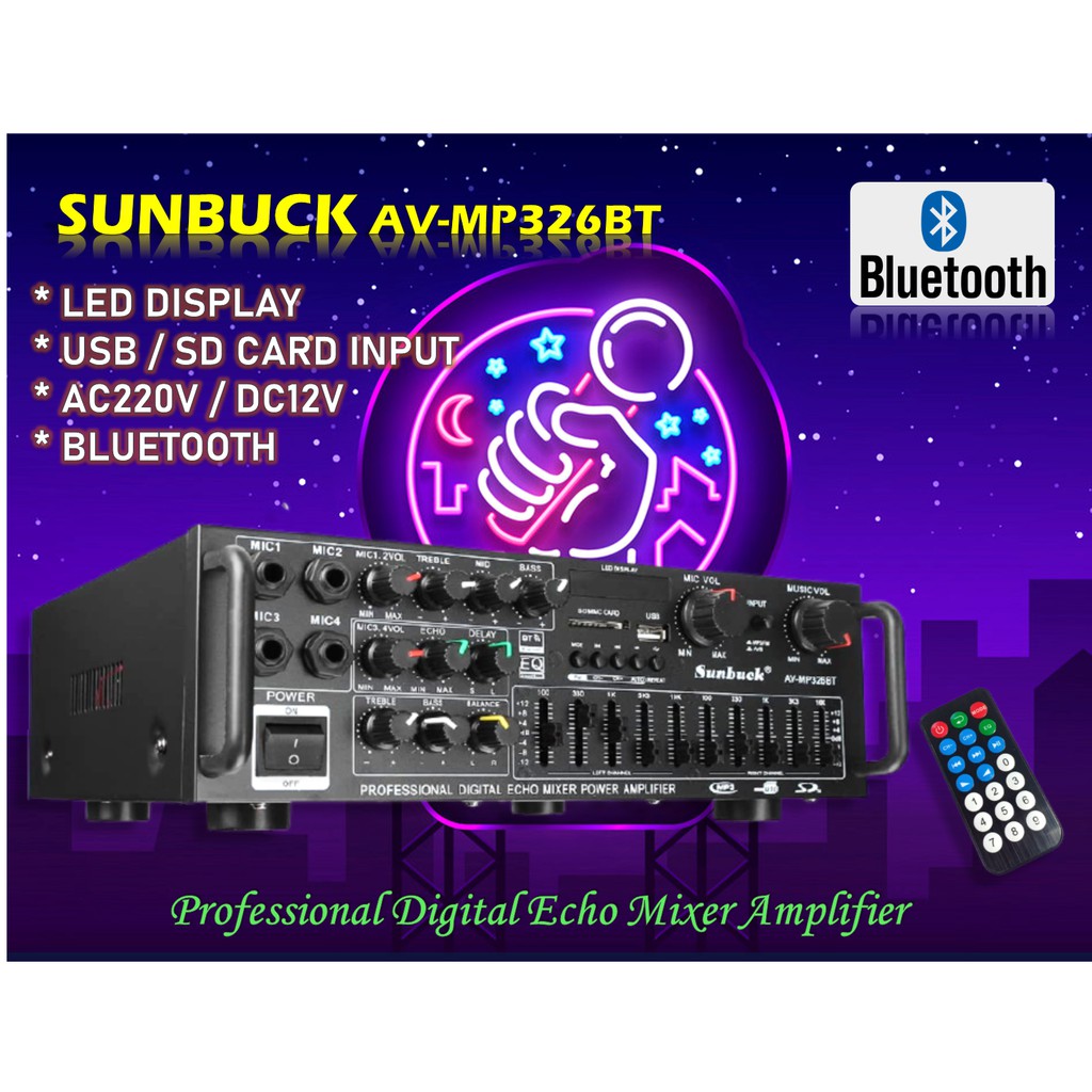 SUNBUCK AV-MP326BT Professional Digital ECHO Mixer Amplifier Home ...