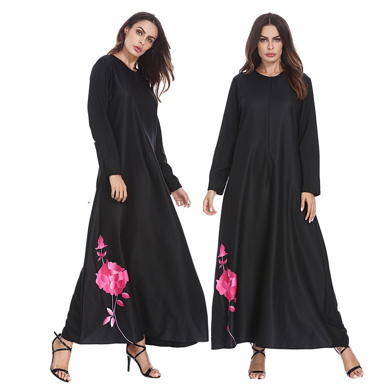 Jubah Hitam Muslimah Printed | Shopee Malaysia