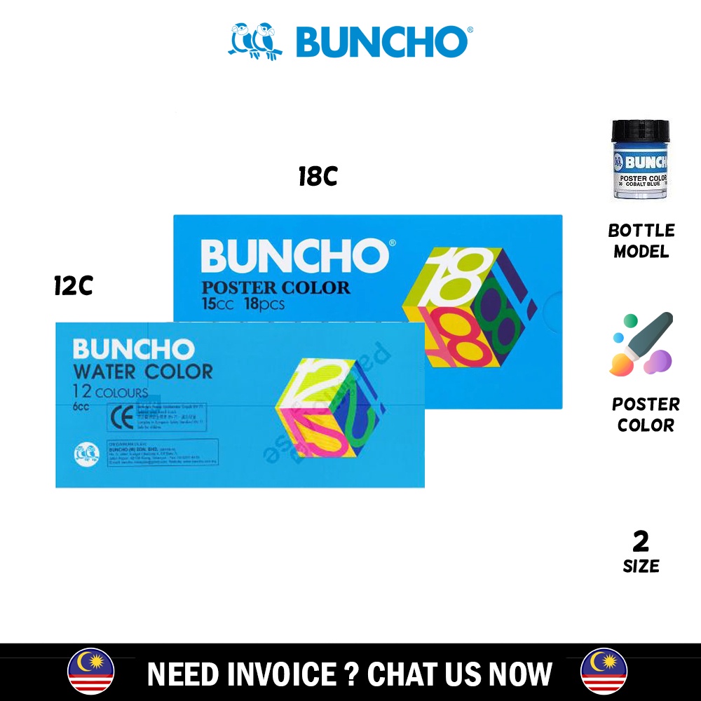 Buncho Poster Colour 15CC - 12Colour / 18 Colour Warna Air Lukisan ...