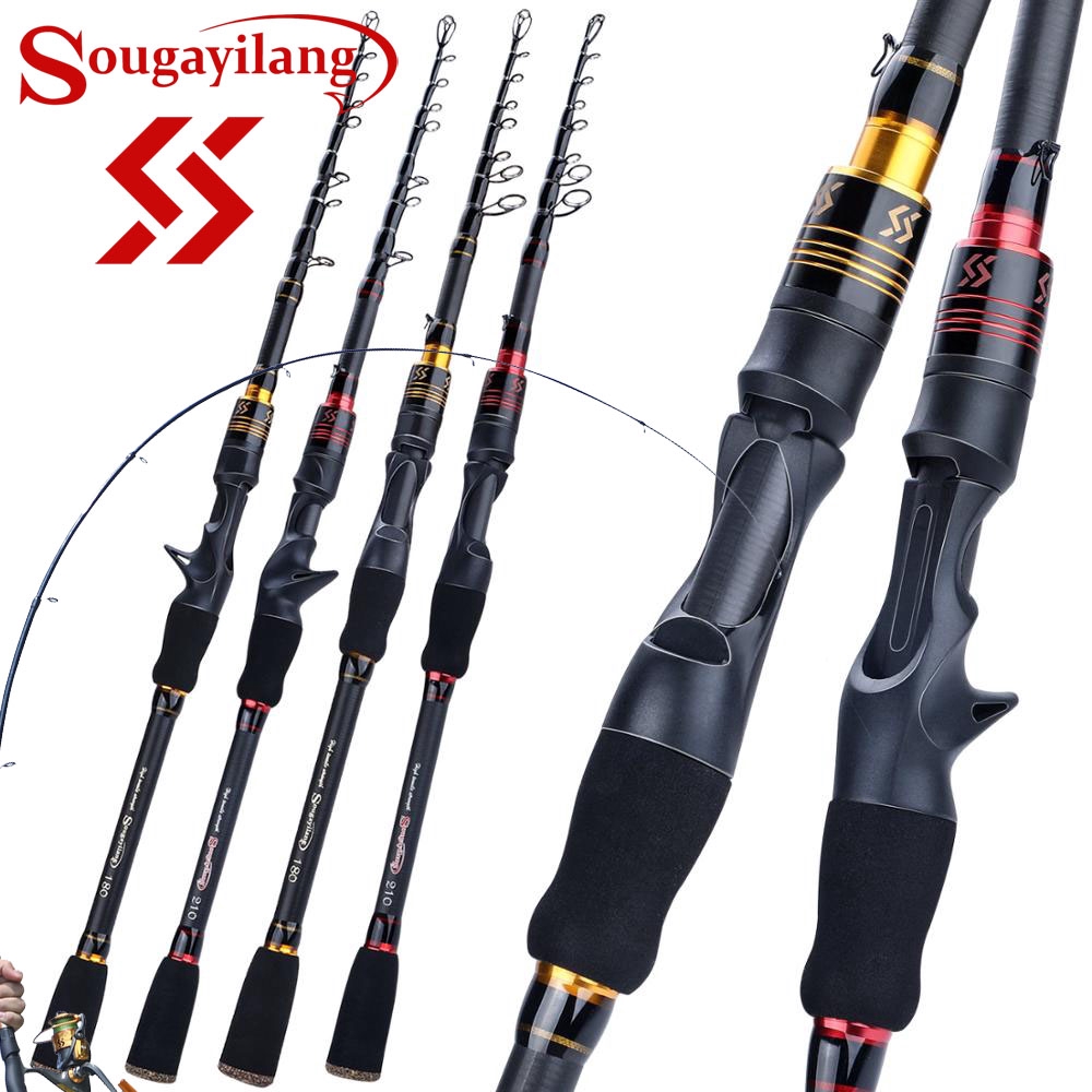 Sougayilang 1.8M 2.1M Carbon Spinning And Casting M Power Telescopic Fishing Rod Travel Trout ...