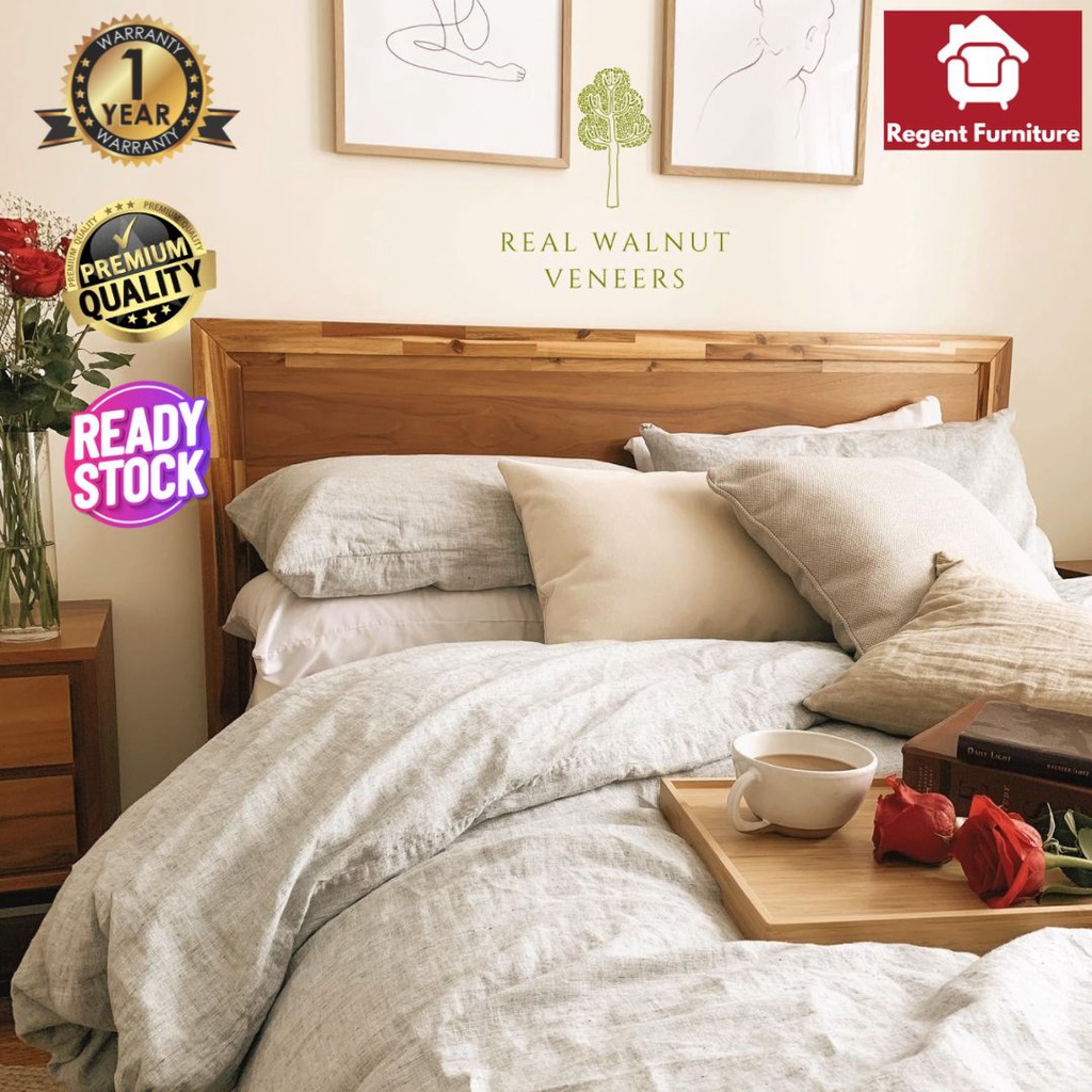 CLARENCE king size bed/ bedframe/ katil king with Real walnut veneer ...