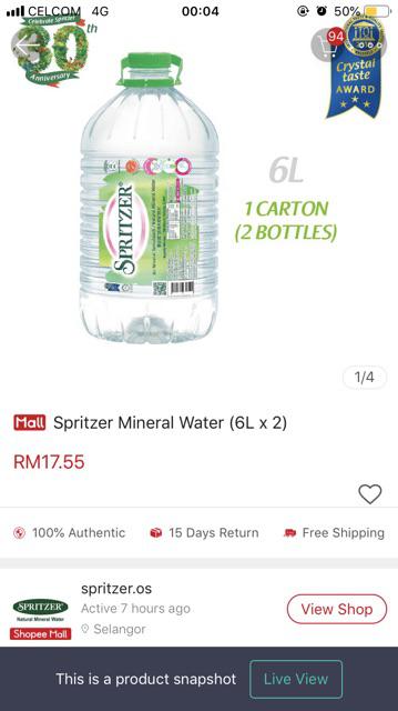 Spritzer Natural Mineral Water (6L x 2) | Shopee Malaysia