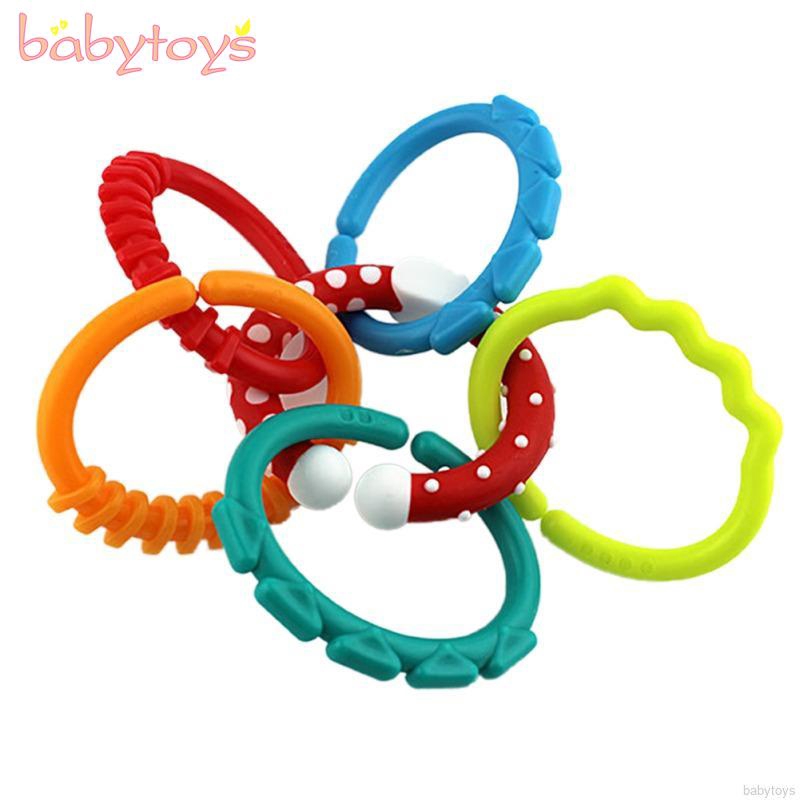 6Pcs/set Rainbow Circle Link Baby Toys Teether Rings Crib Bed Stroller ...