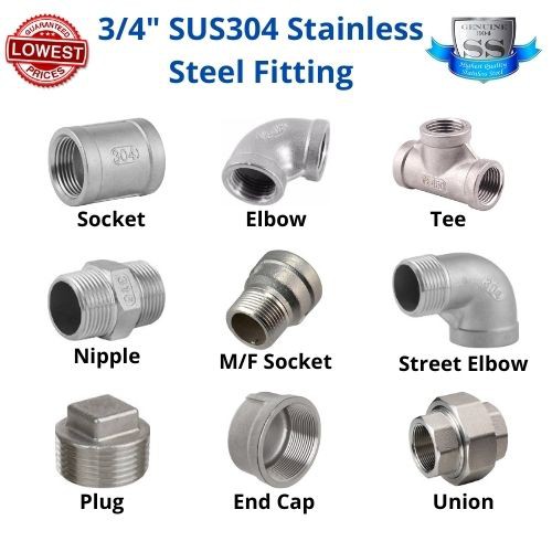 3/4" sus304 stainless steel pipe fittings socket nipple elbow tee m+f ...