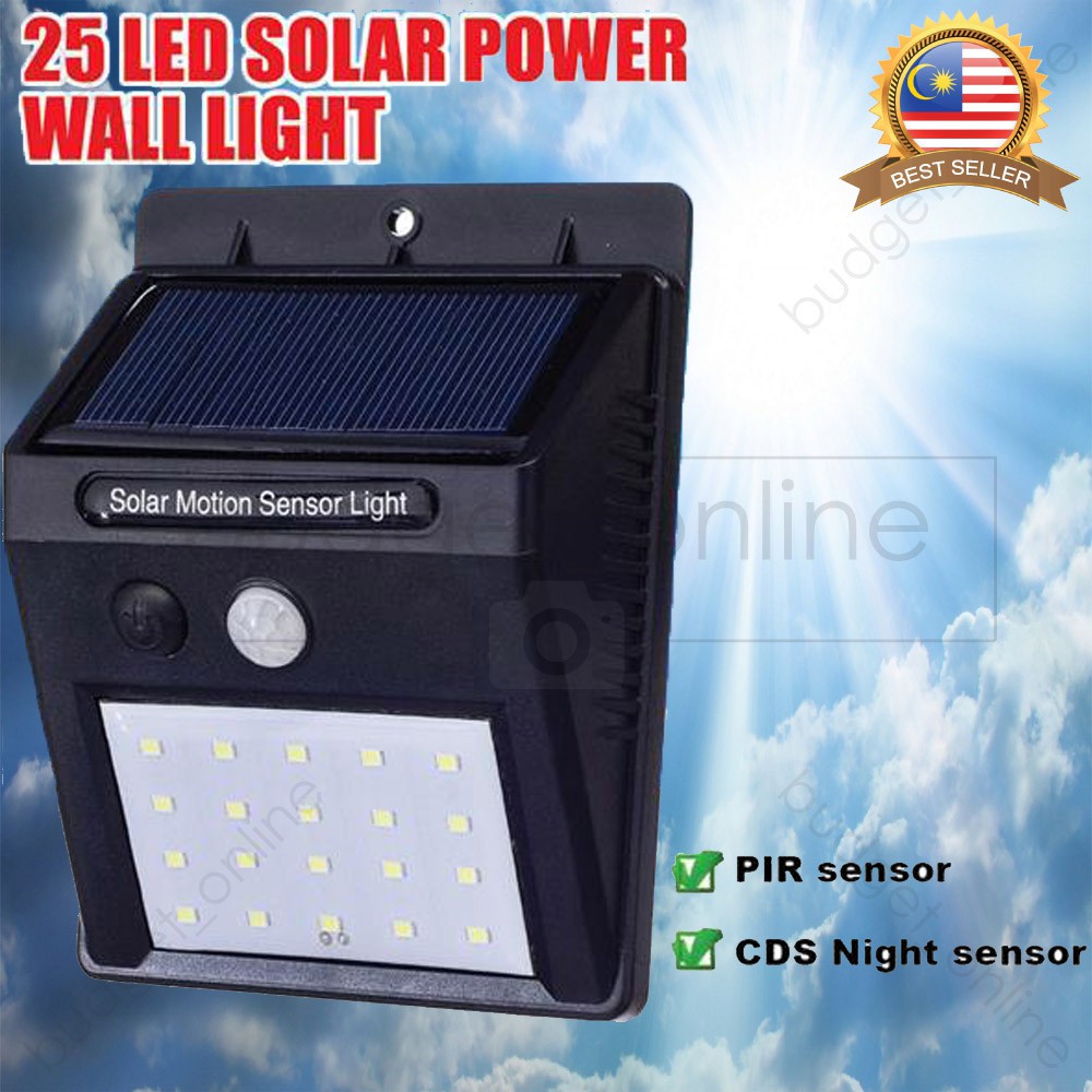 25 LED Solar Light Powered Wall Motion PIR CDS Night Sensor Waterproof ...