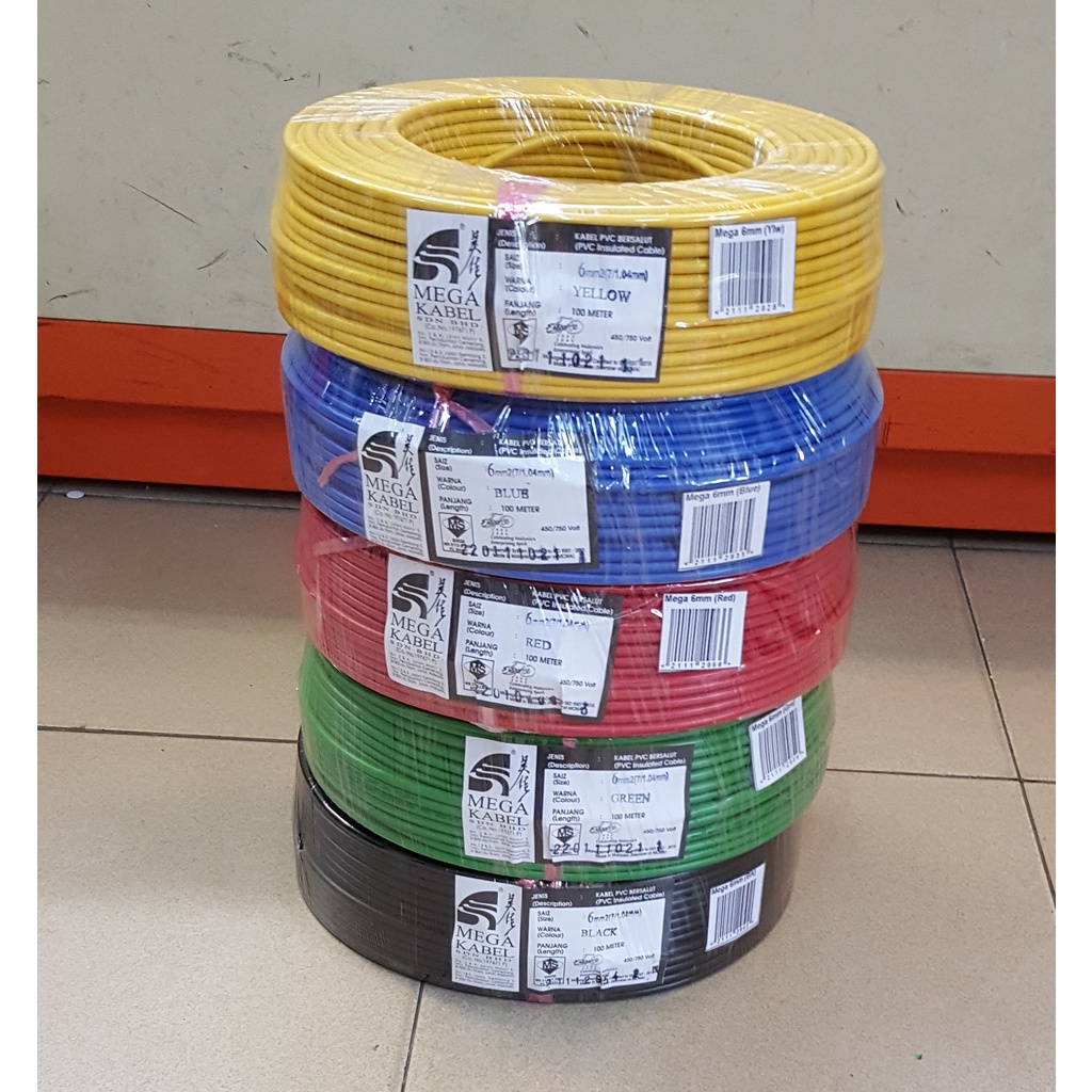 MEGA 6MM PVC CABLE 100% Pure Copper Cable (SIRIM) | Shopee Malaysia
