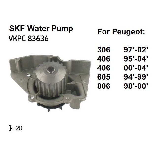 SKF Water Pump VKPC 83636 Peugeot 306 Peugeot 406 Peugeot 605 Peugeot ...