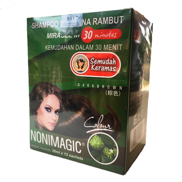 BSY Noni Magic Dark Brown Shampoo 1 box (20ml X 12 sachets) | Shopee ...