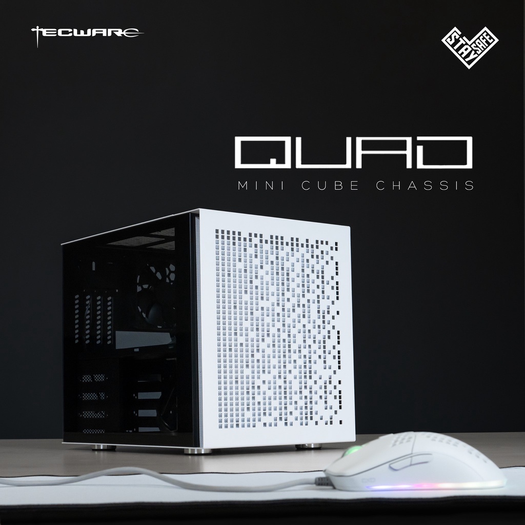 Tecware Quad TG MATX Casing Mini Tower Gaming Cube - WHITE CLEAR STOCK ...
