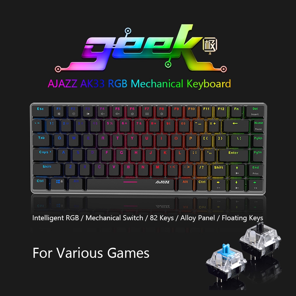 Ajazz AK33 Mechanical Gaming Keyboard Black / Blue Switch 82 Keys Wired Keyboard for PC Games ...