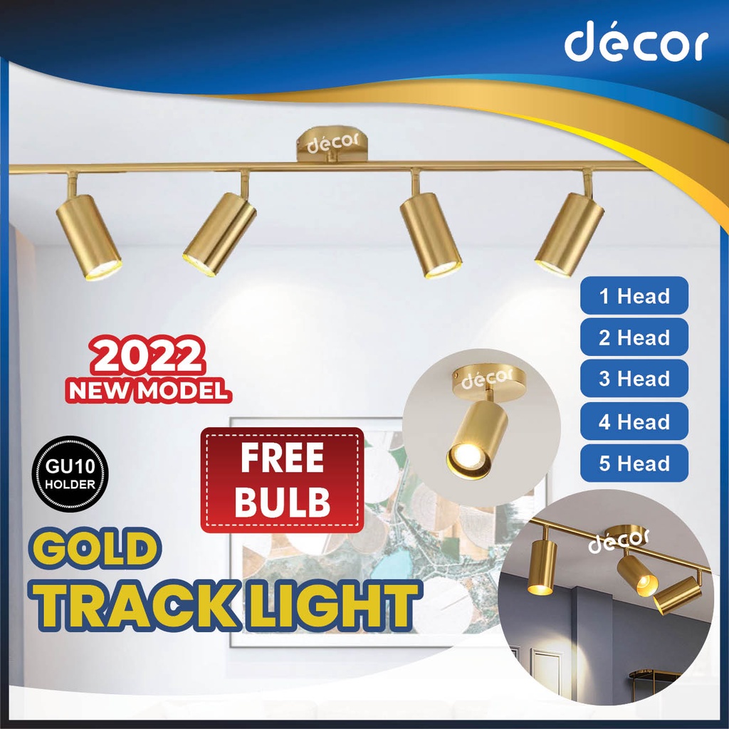 [FREE BULB] LED Gold Track Light Lampu Track Ceiling Lighting with GU10 ...